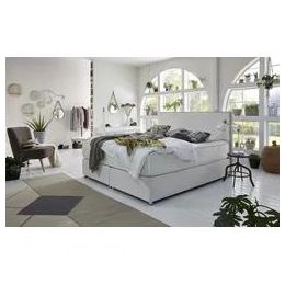 Boxspringbett GR&Uuml;NE BETTEN "Amelia", wei&szlig;, Strukturstoff, Liegefl&auml;che B/L: 180cm x 200cm, H2 + H2, 7-Zonen-Tonnentaschen-Federkernmatratze, Bezug Zierkissen: Strukturstoff (52% Polyester, 48% Baumwolle);Bezug Bettrahmen: pflegeleichter Strukturstoff (100% Polyester);Bezug Matratze: Jersey (100% Viskose), Komplettbetten, Boxspringbett, mit 7-Zonen-Tonnentaschenfederkern-Matratze und Zierkissen, 100