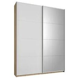 Schwebet&uuml;renschrank Rauch "Kleiderschrank Schrank Garderobe Ankleide Schlafzimmerschrank GANDRA", wei&szlig; (struktureichefarben hell, wei&szlig;), B:136cm H:210cm T:62cm, Holzwerkstoff, Schr&auml;nke, Schwebet&uuml;renschrank, voll aufgelegte Spiegelelemente, Metall-Griffleisten MADE IN GERMANY