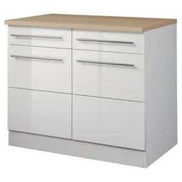Unterschrank KOCHSTATION "KS-Wien", wei&szlig; (wei&szlig; hochglanz), B:100cm H:85cm T:60cm, Holzwerkstoff, MDF, Schr&auml;nke, Unterschrank, Breite 100 cm, 2 T&uuml;ren, 2 Schubk&auml;sten, f&uuml;r viel Stauraum