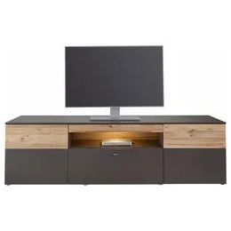 Lowboard FORTE "Como", grau (grau, eichefarben), B:209,8cm H:59,3cm T:52cm, Sideboards, Lowboard, TV-Board, LED Beleuchtung, Soft Close, Stauraum, 209,8/59,3/52 cm
