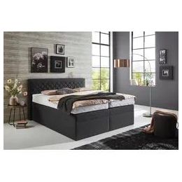 Boxspringbett, grau (anthrazit), B:196cm L:210cm, Box und Kopfteil: Strukturstoff (77% Polyester, 23% Viskose);Bezug der Obermatratze: 100% Polyester, Westfalia Schlafkomfort, Komplettbetten, Boxspringbett, wahlweise mit Bettkasten