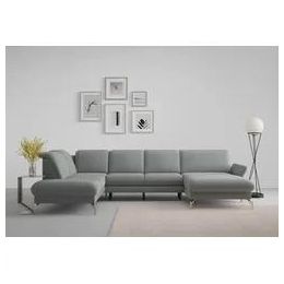 Sit & More Wohnlandschaft SIT & MORE "Fashion U-Form", grau, B:338cm H:84cm T:207cm, Sofas, Wohnlandschaft, wahlweise mit Kopfteilverstellung, Vorziehsitz, motorisch, Nickelf&uuml;&szlig;e
