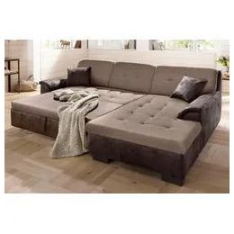 Ecksofa Home Affaire "Bergen zeitlos & elegant, Breite 267cm, L-Form", braun (dunkelbraun, beige), B:267cm H:83cm T:178cm, MELROSE/Struktur (100% Polyester);MELROSE (100% Polyester);Microfaser PRIMABELLE (100% Polyester), Sofas, Ecksofa, wahlweise mit Bettfunktion L-Form