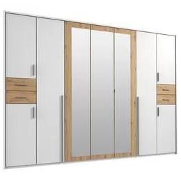 Dreht&uuml;renschrank wimex "Vegas", wei&szlig; (wei&szlig;, artisan eichefarben, griffe alu), B:316cm H:210cm T:58cm, Holzwerkstoff, Schr&auml;nke, Dreht&uuml;renschrank, inklusive Passepartout-Rahmen, mit Spiegelt&uuml;ren und Schubladen