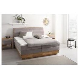 Boxspringbett OTTO HOME "JENNA in verschiedenen Farben und Breiten erh&auml;ltlich", grau (argento), B:204cm L:216cm, Komplettbetten, Boxspringbett, LED-Beleuchtung, mit zertifizierten, recycelten Bezugsstoffen