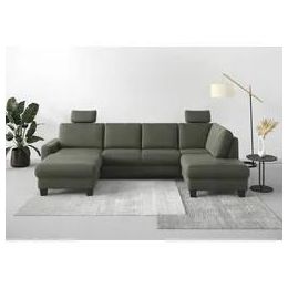 Wohnlandschaft Home Affaire "Summer U-Form", gr&uuml;n (olive), B:314cm H:91cm T:170cm, 95% Polyester, 5% Polyamid, Sofas, Wohnlandschaft, mit oder ohne Bettfunktion und Bettkasten, wengefarbene Holzf&uuml;&szlig;e