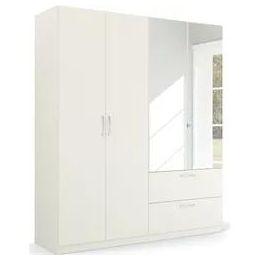 Dreht&uuml;renschrank Rauch "Kleiderschrank Schrank Garderobe Ankleide PURE BY QUADRA SPIN", wei&szlig; (alpinwei&szlig;), B:181cm H:210cm T:54cm, Holzwerkstoff, Schr&auml;nke, Dreht&uuml;renschrank, mit Spiegel, in puristischem Design, Griffe alufarben MADE IN GERMANY