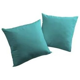 Dekokissen WIRTH "Newbury" Gr. 1, blau (t&uuml;rkis, unifarben), B:40cm L:40cm, Baumwolle, Polyester, Dekokissen_Sitzkissen_Kissenh&uuml;llen, Kissenh&uuml;lle ohne F&uuml;llung, 2 St&uuml;ck