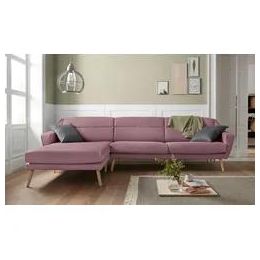 Ecksofa OTTO HOME "Bille L-Form", rosa (ros&eacute;), B:302cm H:86cm T:178cm, Samtoptik (100% Polyester);Luxus-Microfaser weich (100% Polyester);Struktur (100% Polyester);Struktur fein (100% Polyester), Sofas, Ecksofa, mit Naht im R&uuml;ckenkissen und Beinen aus Eichenholz