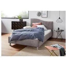 Polsterbett, grau, B:132cm H:100cm L:210cm, Bezug Bett: Velours mit grober Lederoptik (100% Polyester);Bonnellfederkernmatratze: 51% Polypropylen, 39% Polyester, 10% Baumwolle;Kaltschaummatratze: 100% Polyester, Bezug abnehm- und waschbar bis 60C, Westfalia Schlafkomfort, Betten, Polsterbett