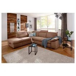 Ecksofa Home Affaire "Mauritius L-Form", braun, B:276cm T:232cm, Struktur fein (100% Polyester);Luxus-Microfaser Lederoptik (100% Polyester);Soft clean (98% Polyester, 2% Polyamid), Sofas, Ecksofa, mit Ottomane, mit Kopfteil- und Armlehnverstellung