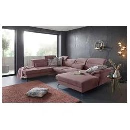 Sit & More Wohnlandschaft SIT & MORE "Percy U-Form", lila (flieder), B:343cm T:235cm, Sofas, Wohnlandschaft, 15 cm Fu&szlig;h&ouml;he, Sitztiefenverstellung, wahlweise in 2 Fu&szlig;farben