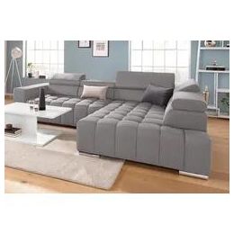 Ecksofa exxpo - SOFA FASHION "Elias, aktuelle Kreuzsteppung im Sitz, bequem, Breite 307cm, L-Form", silber, B:307cm H:94cm T:201cm, Struktur ( 100% Polyester), Sofas, Ecksofa, mit Kopf- bzw. R&uuml;ckenverstellung, wahlweise mit Bettfunktion