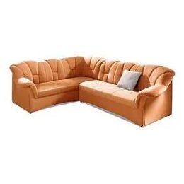 Ecksofa DOMO collection "Papenburg B/T/H: 242/190/84 cm L-Form", orange (pfirsich), B:242cm H:84cm T:190cm, Struktur ( 90% Polyester, 10% Polyacryl);Microfaser PRIMABELLE (100% Polyester);Kunstleder SOFTLUX;Luxus-Microfaser (100% Polyester), Sofas, Ecksofa, wahlweise mit Bettfunktion, Langer Schenkel links oder rechts