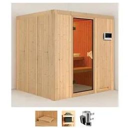 Sauna Karibu "Dima", beige (naturbelassen), Saunaofen, externe Steuerung, 3,6 kW, Saunen, Ofen 3,6 kW externe Strg.easy