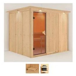 Sauna Karibu "Gitte", beige (naturbelassen), ohne Ofen, (ohne Ofen), Saunen, ohne Ofen