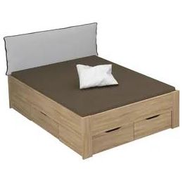 Stauraumbett Rauch "Aditio", braun (struktureichefarben hell), B:146cm H:107cm L:208cm, Betten, Stauraumbett, inklusive Kopfteil und Schubk&auml;sten