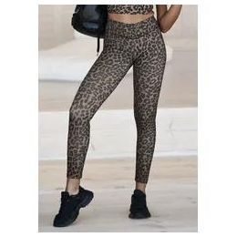 Leggings Lascana ACTIVE, Damen, Gr. 32/34, N-Gr, braun, Obermaterial: 79% Polyester, 21% Elasthan, figurbetont bodenlang, Hosen Leggings, mit allover Druck