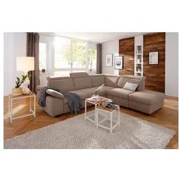 Ecksofa Home Affaire "Mauritius L-Form", braun (hellbraun), B:276cm T:232cm, Struktur fein (100% Polyester);Luxus-Microfaser Lederoptik (100% Polyester);Soft clean (98% Polyester, 2% Polyamid), Sofas, Ecksofa, mit Ottomane, mit Kopfteil- und Armlehnverstellung