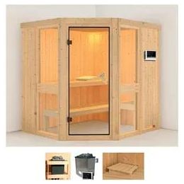 Sauna Karibu "Aline 1", beige (naturbelassen), Saunaofen, externe Steuerung, 9 kW, Saunen, Ofen 9 KW externe Strg easy