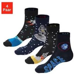 H.I.S. Socken H.I.S, Damen, Gr. 27-30, blau (2x blau, gemustert, 2x schwarz, gemustert), Baumwollmischung, gemustert, elastisch, Socken Socken, mit eingestrickten Motiven