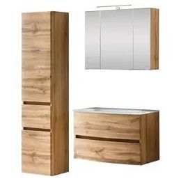 Badezimmer-Set Welltime "Kaunas", braun (wotaneiche), B:120cm H:200cm T:49cm, Kastenm&ouml;bel-Sets, bestehend aus Waschtisch-Set mit Seitenschrank, Breite 120 cm