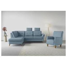 Sit & More Ecksofa SIT & MORE "G&ouml;teborg", blau (eisblau), B:250cm H:90cm T:226cm, Sofas, Ecksofa, inkl. Sitztiefenverstellung, wahlweise mit Bettfunktion & Bettkasten