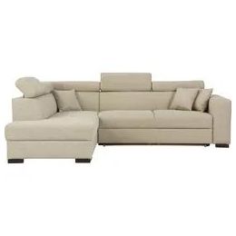 Ecksofa Home Affaire "Tulio L-Form", beige, B:267cm H:95cm T:198cm, Struktur fein (100% Polyester);Struktur (100% Polyester);Samtstruktur (100% Polyester), Sofas, Ecksofa, wahlweise mit Bettfunktion und Bettkasten, incl. 3 Zierkissen