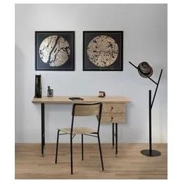 Schreibtisch WOODMAN "Jugend", braun (eichefarben, schwarz), B:130cm H:75cm T:65cm, Tische, Schreibtisch, Schubladen mit Soft-Close-Funktion, Beine aus Metall, FSC