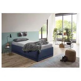 Polsterbett "Texel", blau (navy), B:126cm H:34cm L:206cm, Bezug Bett: Veloursstoff 100% Polyester oder Microfaser (100% Polyester);Bonnell-Federkernmatratze: 51% Polypropylen, 39% Polyester und 10% Baumwolle;Kaltschaummatratze: 100% Polyester, Bezug abnehm- und waschbar bis 60C;Kissenbezug: 100% Polyester, F&uuml;llung : 100% Polyester (Hohlfaser), Westfalia Schlafkomfort, Betten, Polsterbett, Standard