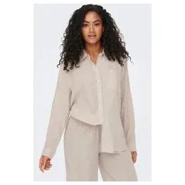 Longbluse Only "ONLTOKYO L/S LINEN BLEND SHIRT", Damen, Gr. XS, beige (moonbeam), Web, Obermaterial: 55% Leinen, 45% Viskose, unifarben, regular fit, Blusen Longbluse, mit Leinen