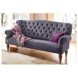 Chesterfield-Sofa Home Affaire "Lord", lila, B:188cm H:93cm T:84cm, Struktur fein (100% Polyester);Luxus-Microfaser Lederoptik (100% Polyester), Sofas, mit echter Chesterfield-Knopfheftung und Ziern&auml;geln