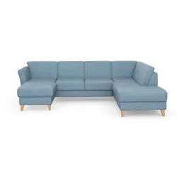 Sit & More Wohnlandschaft SIT & MORE "Visby U-Form", blau (hellblau), B:303cm H:87cm T:213cm, Sofas, Wohnlandschaft, wahlweise mit Bettfunktion und Stauraum, frei im Raum stellbar
