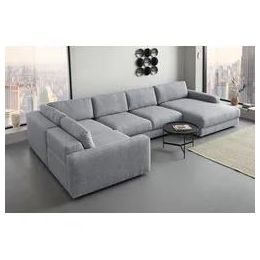 Wohnlandschaft Home Affaire "Bloomfield, Mega Polsterprogramm, Breite 405cm, viel Platz, U-Form", grau (antarctica), B:405cm H:84cm T:224cm, 100% Polyester, Sofas, Wohnlandschaft, mit extra tiefer Sitzfl&auml;che, wahlweise mit Sitztiefenverstellung