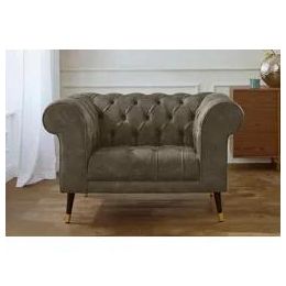 Loveseat Home Affaire "Tinnum Loveseat, Chesterfield Sessel", gr&uuml;n (olive), B:121cm H:77cm T:87cm, Luxus-Microfaser Vintageoptik (66% PU, 27% Polyester, 7% Baumwolle);Struktur weich( 97% Polyester, 3% Polyacryl), Sessel