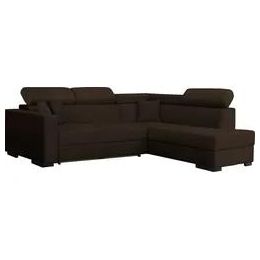Ecksofa Home Affaire "Tulio L-Form", braun, B:267cm H:95cm T:198cm, Struktur fein (100% Polyester);Struktur (100% Polyester);Samtstruktur (100% Polyester), Sofas, Ecksofa, wahlweise mit Bettfunktion und Bettkasten, incl. 3 Zierkissen