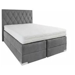 Boxspringbett, grau (dunkelgrau), B:150cm L:212cm, Bezug der Obermatratze: 100% Polyester, Bezug abnehm- und waschbar bis 60C;Unterbox und Kopfteil: Microvelours-Bezug (100% Polyester), Westfalia Schlafkomfort, Komplettbetten, Boxspringbett