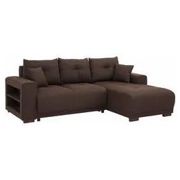 Ecksofa Home Affaire "Viborg L-Form", braun, B:234cm H:91cm T:162cm, Struktur (100% Polyester);Struktur fein ( 100% Polyester);Filzoptik (100% Polyester), Sofas, Ecksofa, mit Regal in der Armlehne, wahlweise mit Bettfunktion