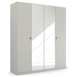 Dreht&uuml;renschrank Rauch "Kleiderschrank Schrank Garderobe Ankleide HOMEY BY QUADRA SPIN", grau (seidengrau), B:181cm H:210cm T:54cm, Holzwerkstoff, Schr&auml;nke, Dreht&uuml;renschrank, mit Grifflaschen aus weichem, cognacbraunem Leder, mit Spiegel