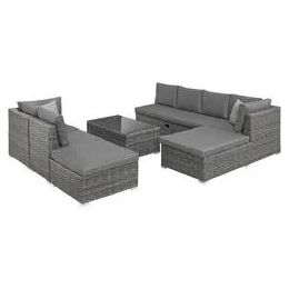 Konifera "New York" 1x 3er AZ-Sofa, 1x Ecke, 1x Sessel, 1x Ottomane mit Staufach, 1x Tisch, 21 Stk. tlg. Tisch 110x65 cm, Aluminium,Polyrattan,individuell stellbar,10 Personen