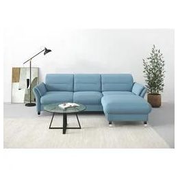 Sit & More Ecksofa SIT & MORE "Grenoble L-Form mit Federkern", blau (hellblau), B:251cm H:85cm T:161cm, Sofas, Ecksofa, wahlweise mit Bettfunktion, Bettkasten, Arm- und Kopfteilverstellung