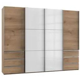 Schwebet&uuml;renschrank wimex "Level by fresh to go", braun (plankeneichefarben, wei&szlig;glas), B:300cm H:236cm T:65cm, Schr&auml;nke, Schwebet&uuml;renschrank, mit Glast&uuml;ren und Synchron&ouml;ffnung
