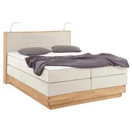 Boxspringbett Home Affaire "Cavan", beige, B:164cm L:222cm, Microfaser (100% Polyester), Komplettbetten, Boxspringbett, Eiche, inkl. Bettkasten & Topper, verschiedene H&auml;rtegrade (auch H4)
