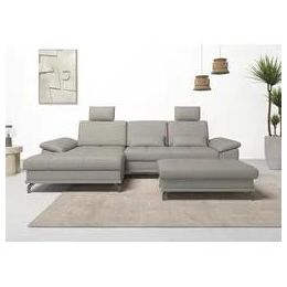 Ecksofa OTTO HOME "Costello L-Form, B: 301 cm mit Sitztiefen-, Armteilverstellung &", grau (hellgrau), B:301cm H:89cm T:176cm, Luxus-Microfaser (90% Polyester, 10% Polyamid);Samtoptik (100% Polyester), Sofas, Ecksofa, 3 Nierenkissen, optional Bettfunktion & Bettkasten