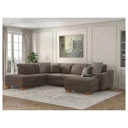 Sit & More Wohnlandschaft SIT & MORE "Dundee U-Form", grau (taupe), B:338cm H:86cm T:219cm, Sofas, Wohnlandschaft, mit Federkern und Massivholzf&uuml;&szlig;en, wahlweise mit Kopfteilverstellung