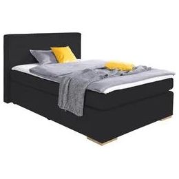 Boxspringbett Alina "Nikki", schwarz (schwarz tls 10), B:153cm L:214cm, Komplettbetten, Boxspringbett, inklusive Matratze und Topper, F&uuml;&szlig;e Buche natur