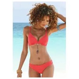 Bikini-Hose Lascana "Scallop", Gr. 40, N-Gr, rot, Microfaser, Microfaser, unifarben, Badehosen Bikini-Hose, mit gelaserter Wellenkante