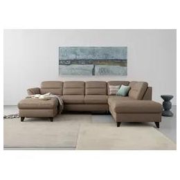 Sit & More Wohnlandschaft SIT & MORE "Mellum U-Form", braun (nuss), B:306cm H:87cm T:212cm, 100% Polyester, Sofas, Wohnlandschaft, Federkern, wahlweise mit Bettfunktion, Stauraum und Armteilfunktion