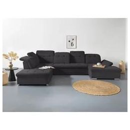 Wohnlandschaft COTTA "Holiday U-Form mit Sitztiefen-, Armteil- und Kopfteilverstellung", schwarz, B:386cm H:86cm T:265cm, 100% Polyester, Sofas, Wohnlandschaft, wahlweise mit Bettfunktion & Bettkasten