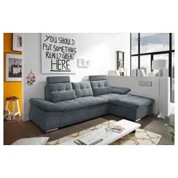 Ecksofa ED EXCITING DESIGN "Nalo L-Form", grau (anthrazit), B:268cm H:103cm T:170cm, 95% Polyester, 5% Nylon, Sofas, Ecksofa, mit Bettfunktion, Armteilverstellung, Kopfst&uuml;tzen & 2 Nierenkissen
